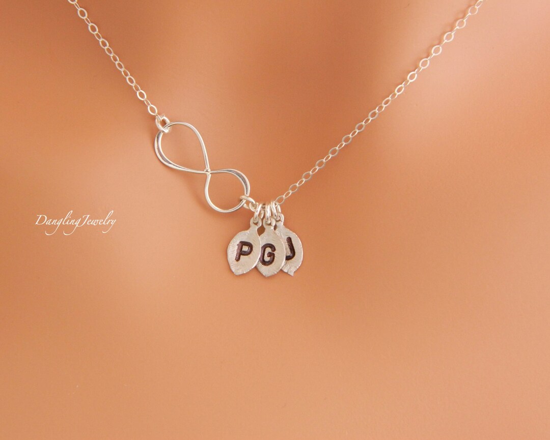 Custom THREE Initial Necklace, Infinity Charm Necklace, Sister Necklace ...