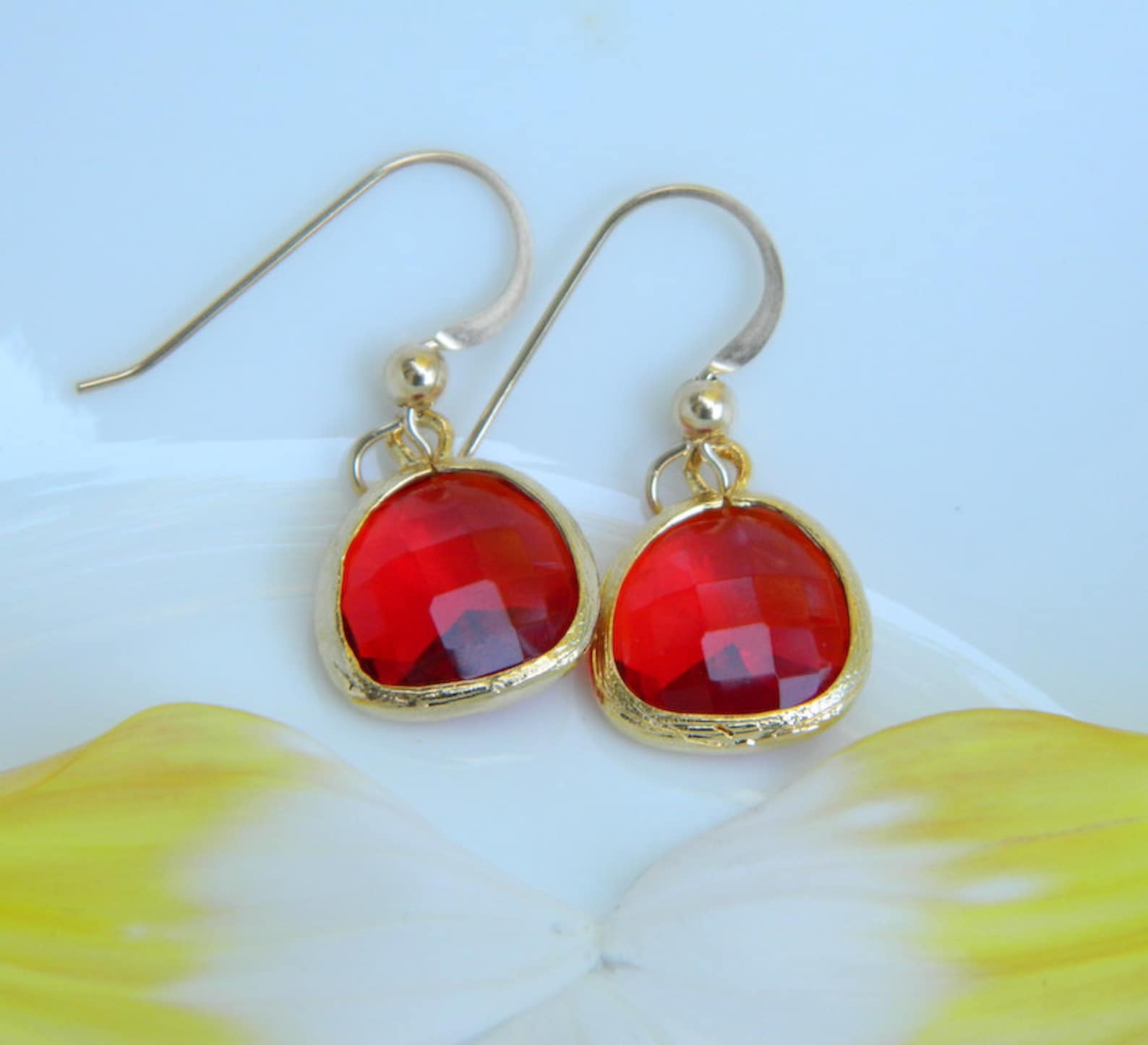 Gold Red Dangle Earrings Red Stone Earrings Mothers | Etsy