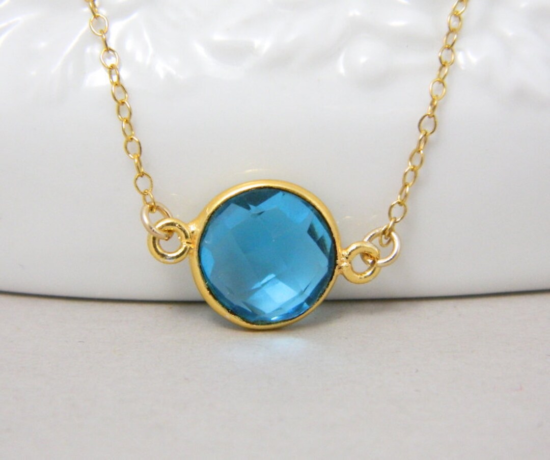 Blue Topaz Necklace - Gold Filled, December Birthstone, Birthday, Bezel ...