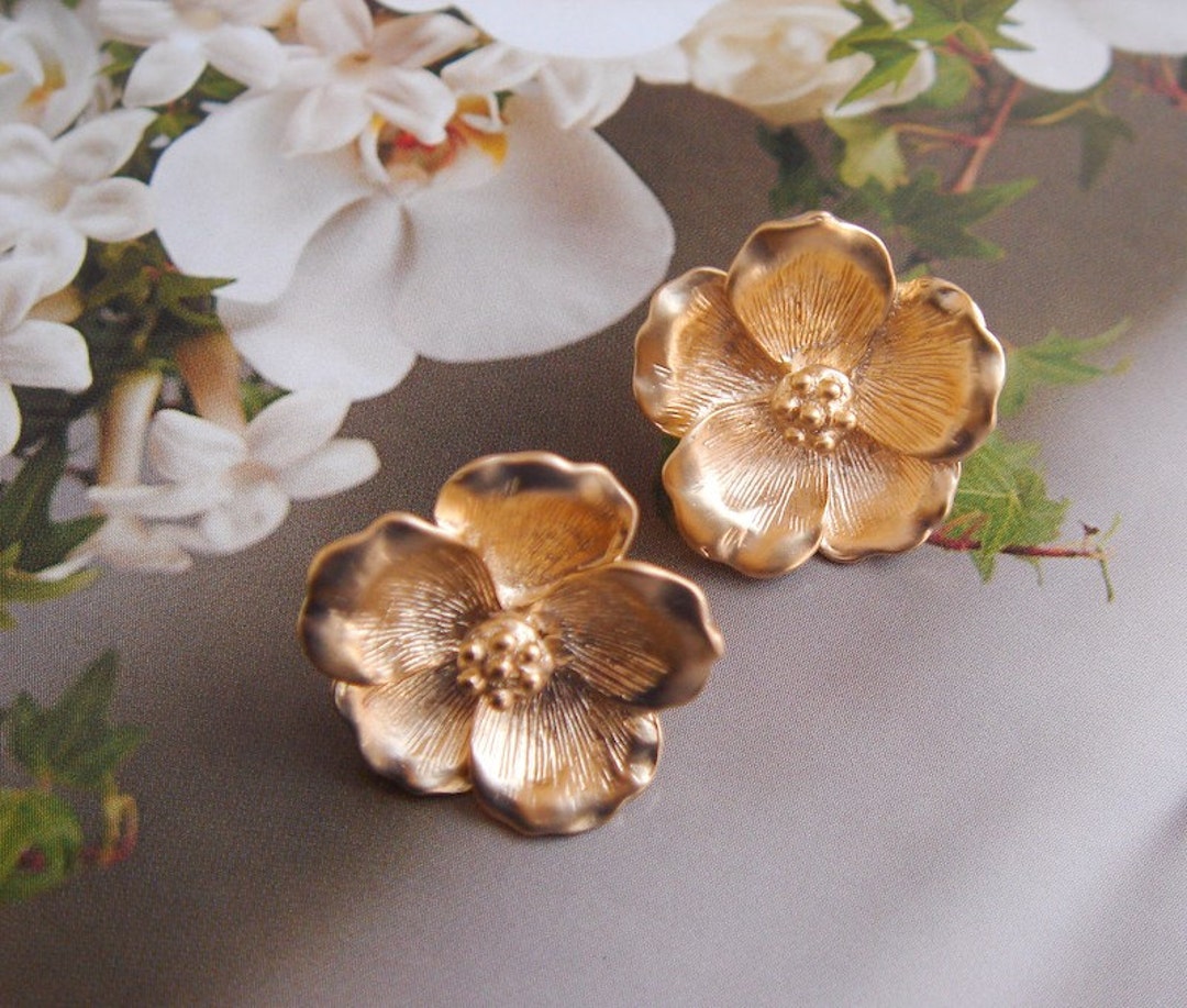 GOLD Magnolia Earrings, Mother Earrings, Stud Flower Earrings ...