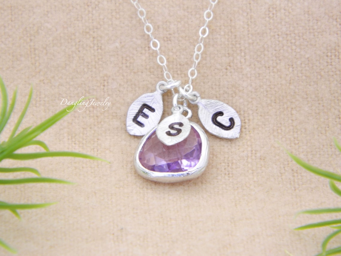 Custom THREE Initial Necklace Birthstone Necklace Charm | Etsy