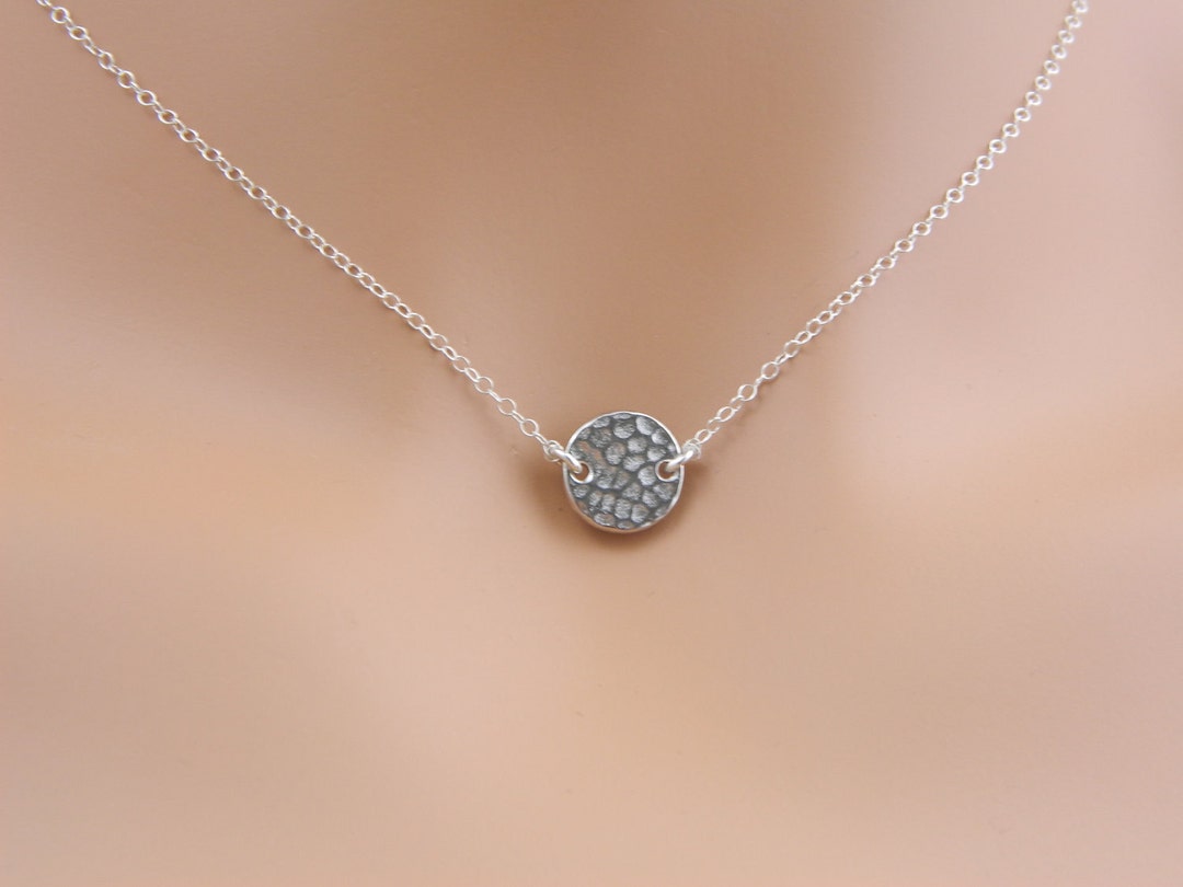 Tiny Necklace, Hammered Disc Necklace, Layer Necklace, Charm Necklace ...