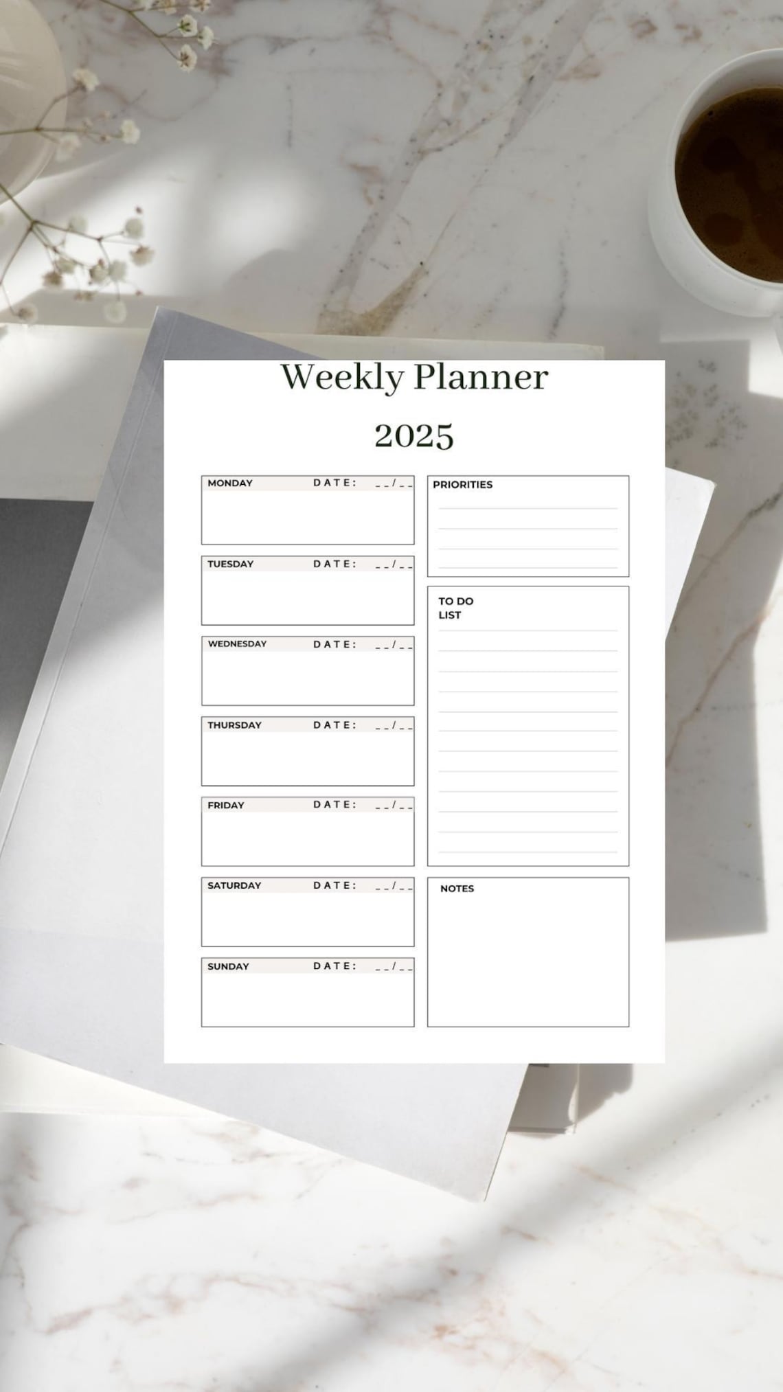 A4 Weekly Planner Template - Printable & Fillable - Minimalist Design ...