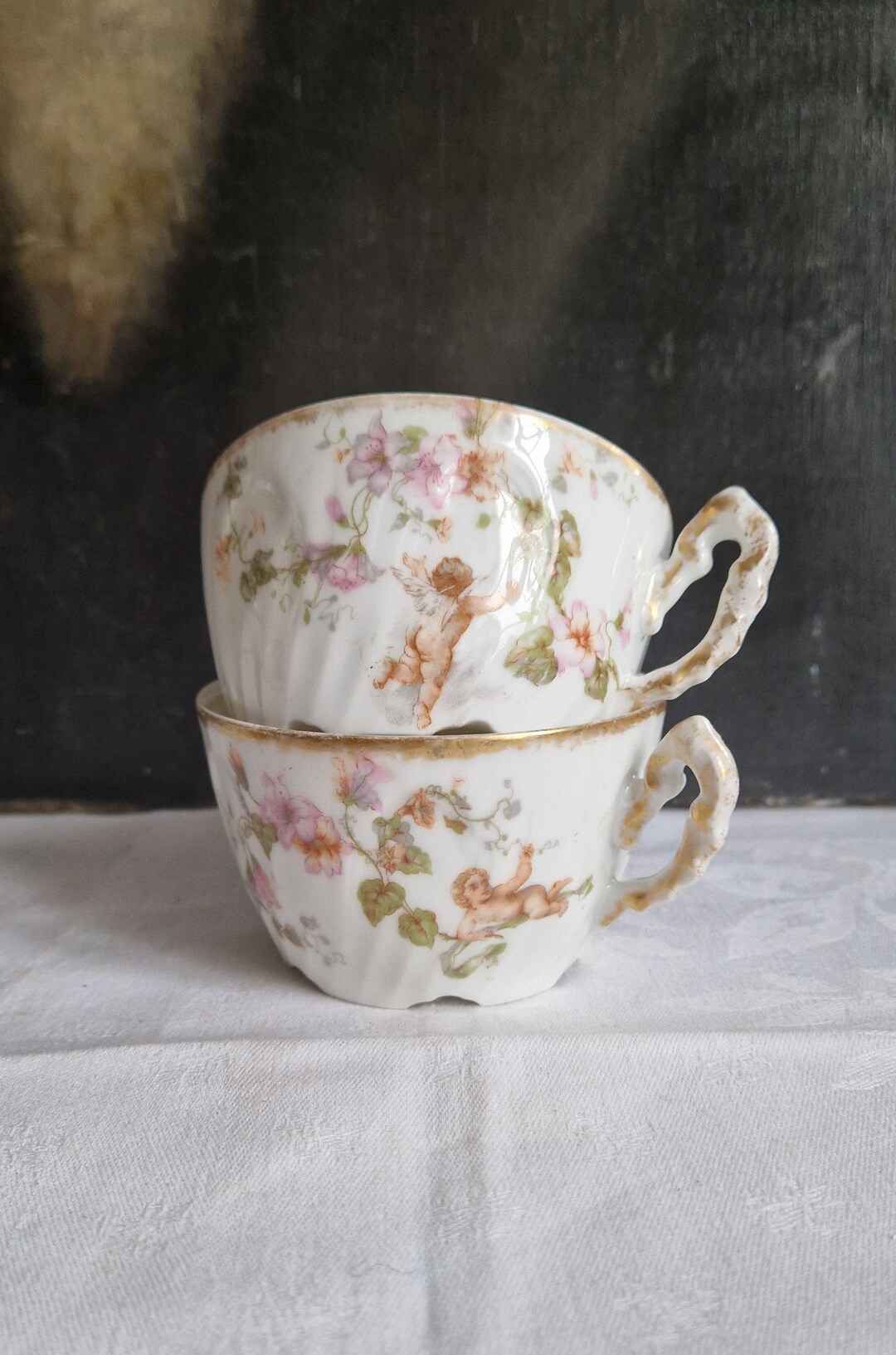 2 Antique Cups With Angel Limoges Shabby Vintage From France Rare in a ...