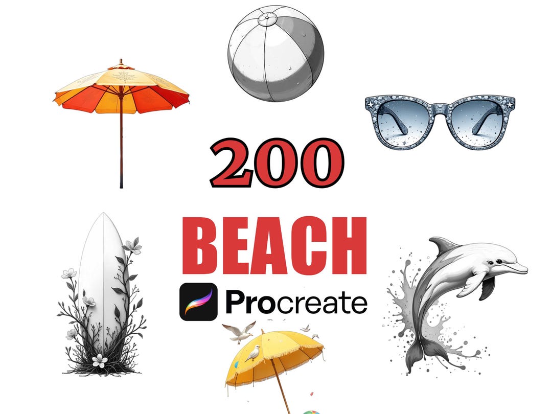 Beach Procreate Stamps Brush Set, Summer Ocean Theme (digital Download ...