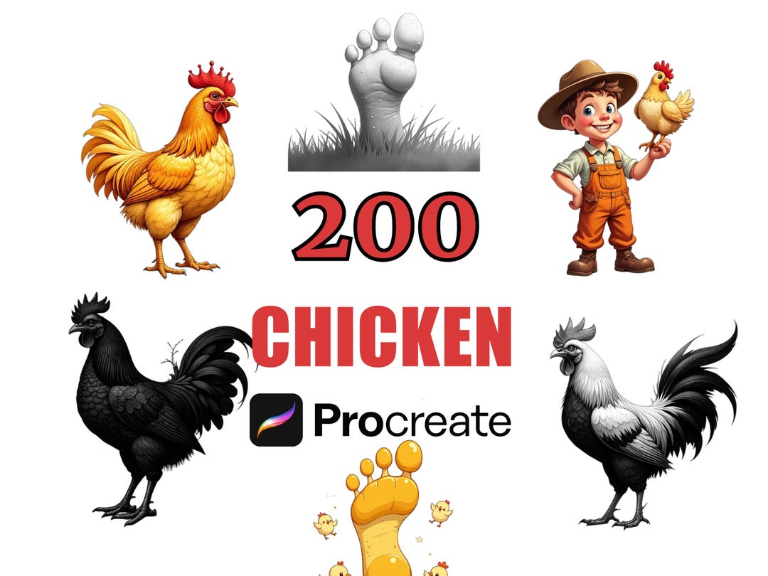 200 Chicken Procreate Stamps Brush Set, Fun Animal Designs, Farmhouse ...