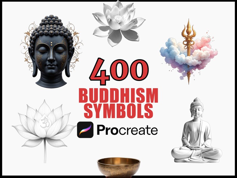 400 Buddhism Symbols Procreate Stamps Brush Set, Spiritual Digital ...