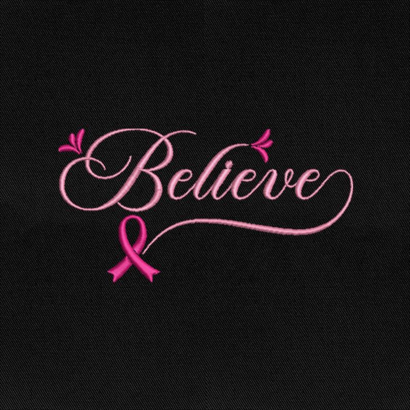 Believe Ribbon Embroidery Design, Script Believe With Pink Awareness ...