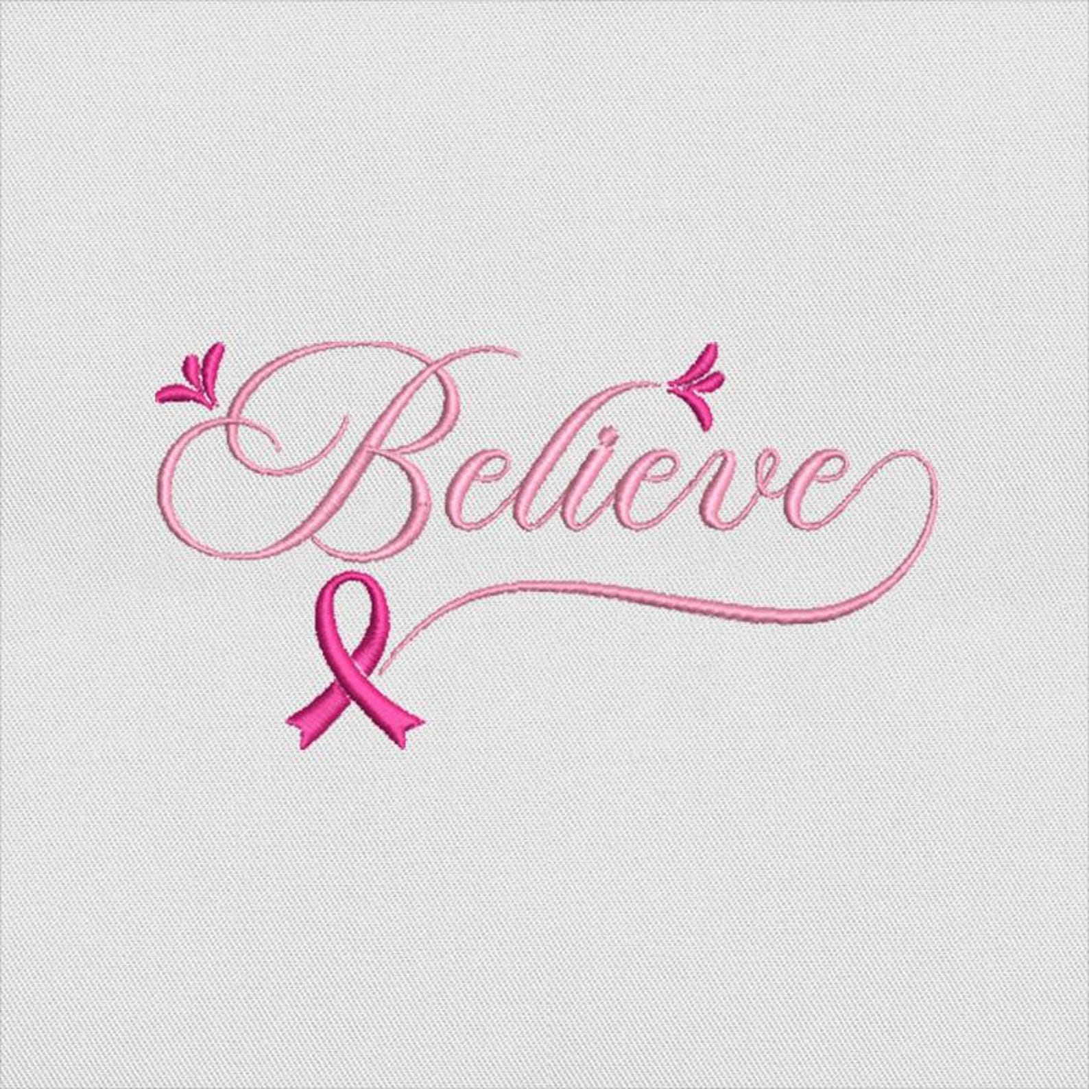Believe Ribbon Embroidery Design, Script Believe With Pink Awareness ...