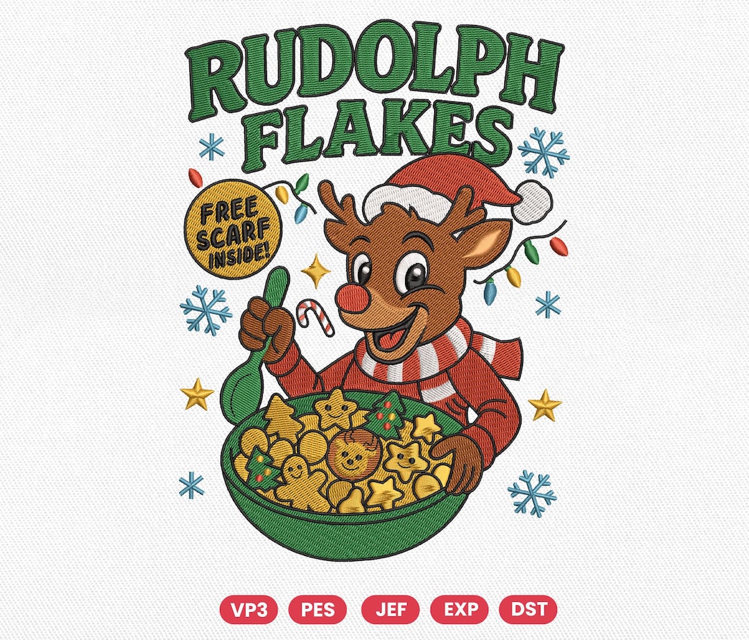 Rudolph Cereal Embroidery Design, Christmas Movie Character Embroidery ...
