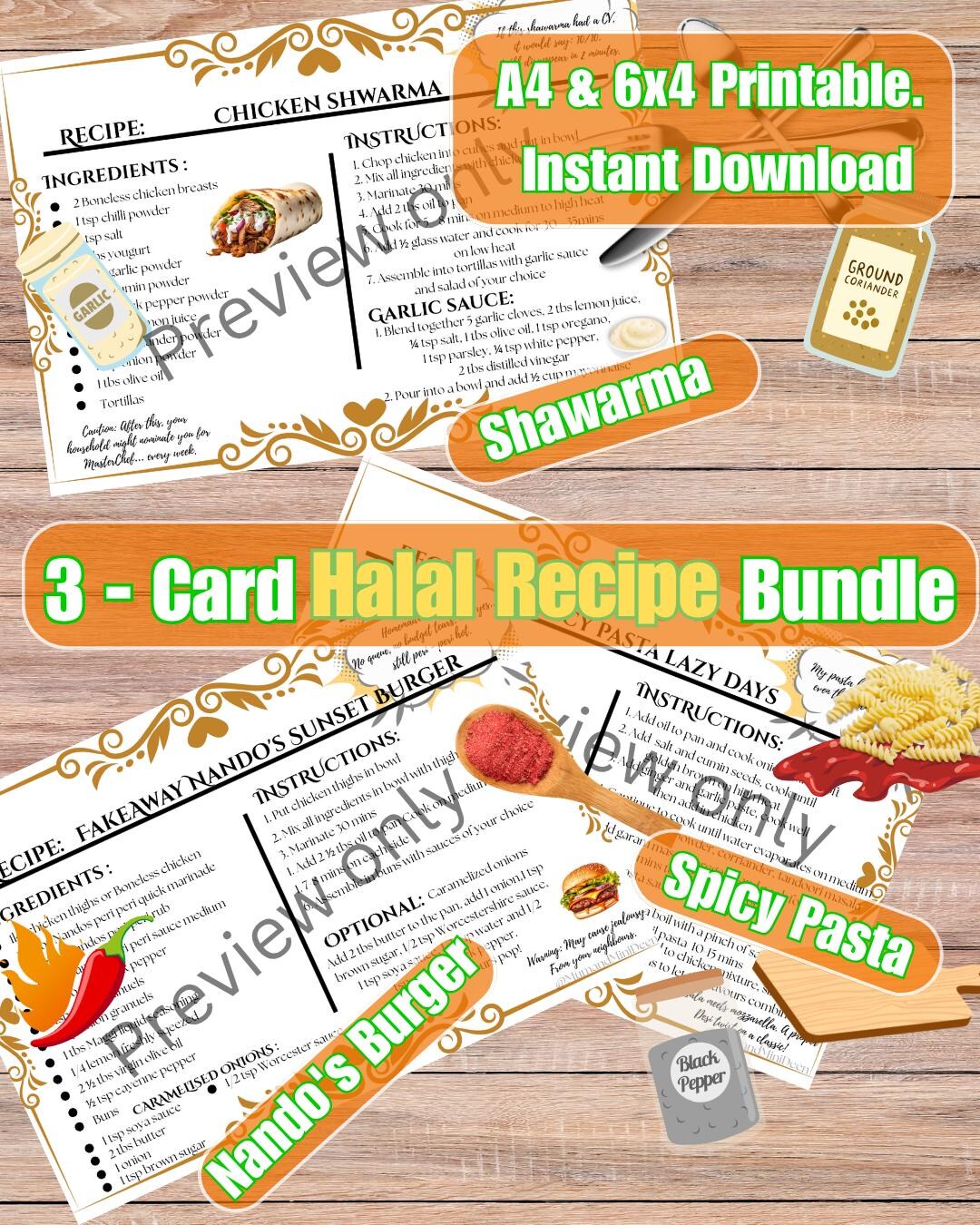 3 Halal Recipe Cards Bundle | UK Muslim Mum Friendly | Nando’s Burger ...