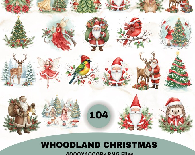 Christmas Clipart - Woodland Christmas - Digital Paper and Clip Art Set ...