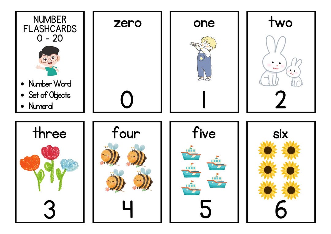 Number Flashcards 0-20: Printable Counting Cards - Etsy
