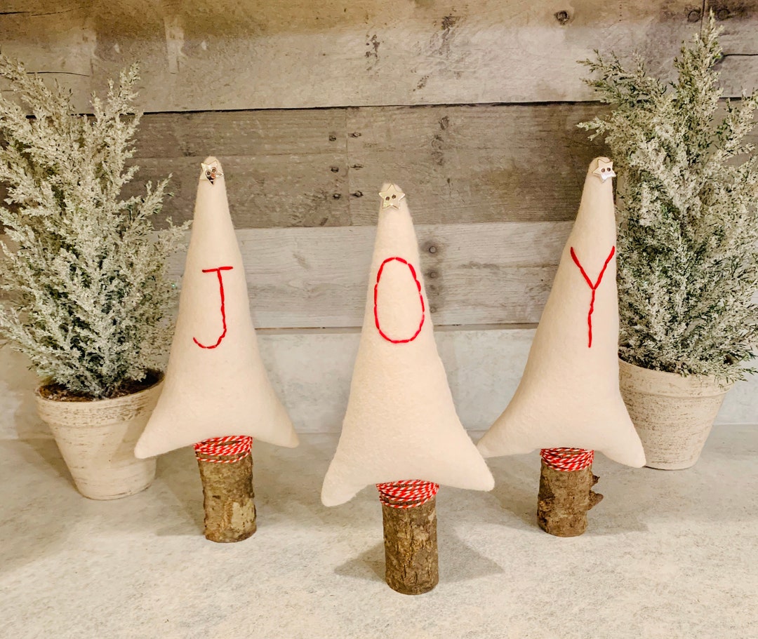 Fabric Christmas Trees, Set of 3, Felted Wool, Farmhouse Christmas ...