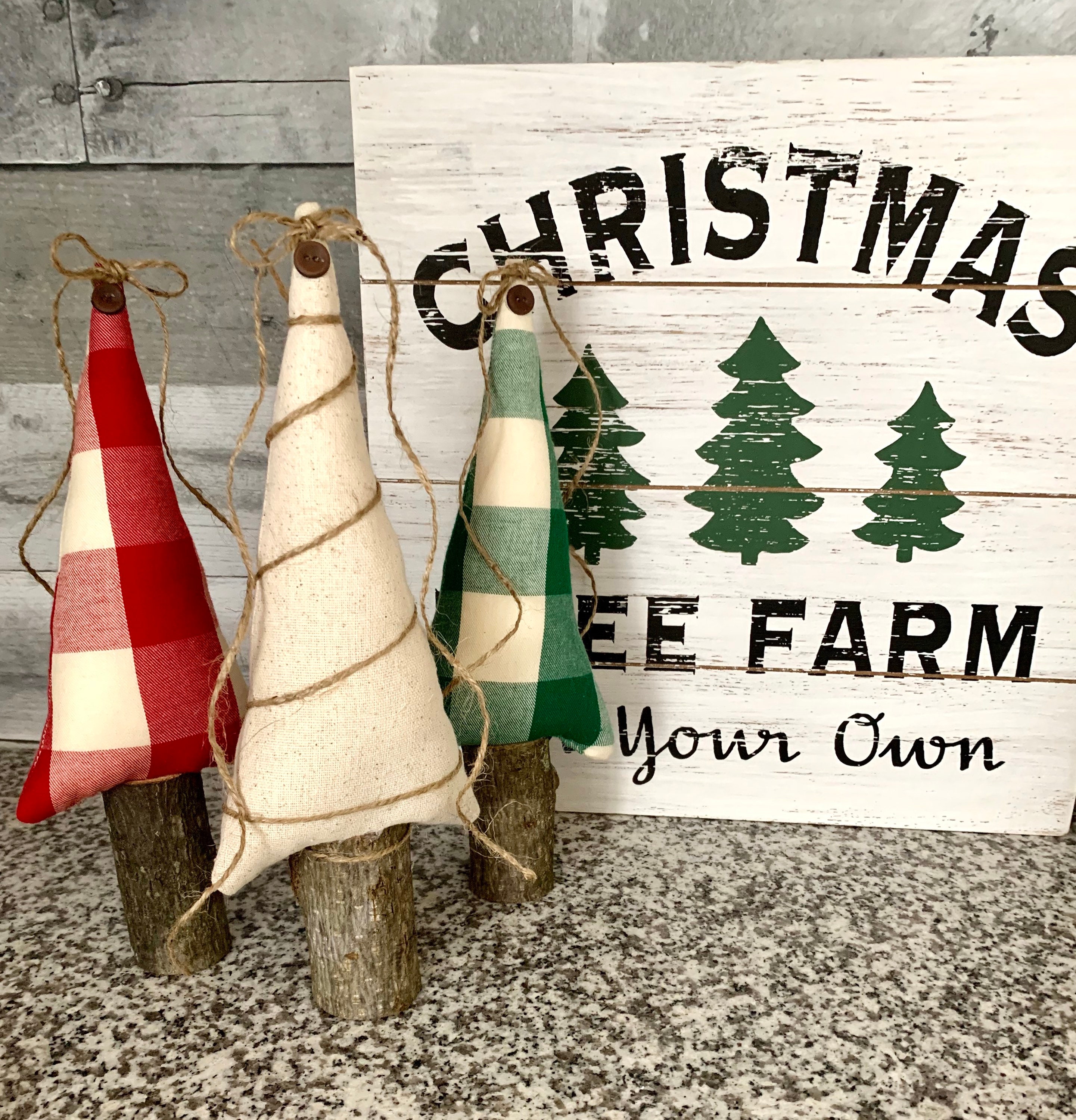 Fabric Christmas Trees, Plaid, Farmhouse Christmas Decor, Set of 3 ...