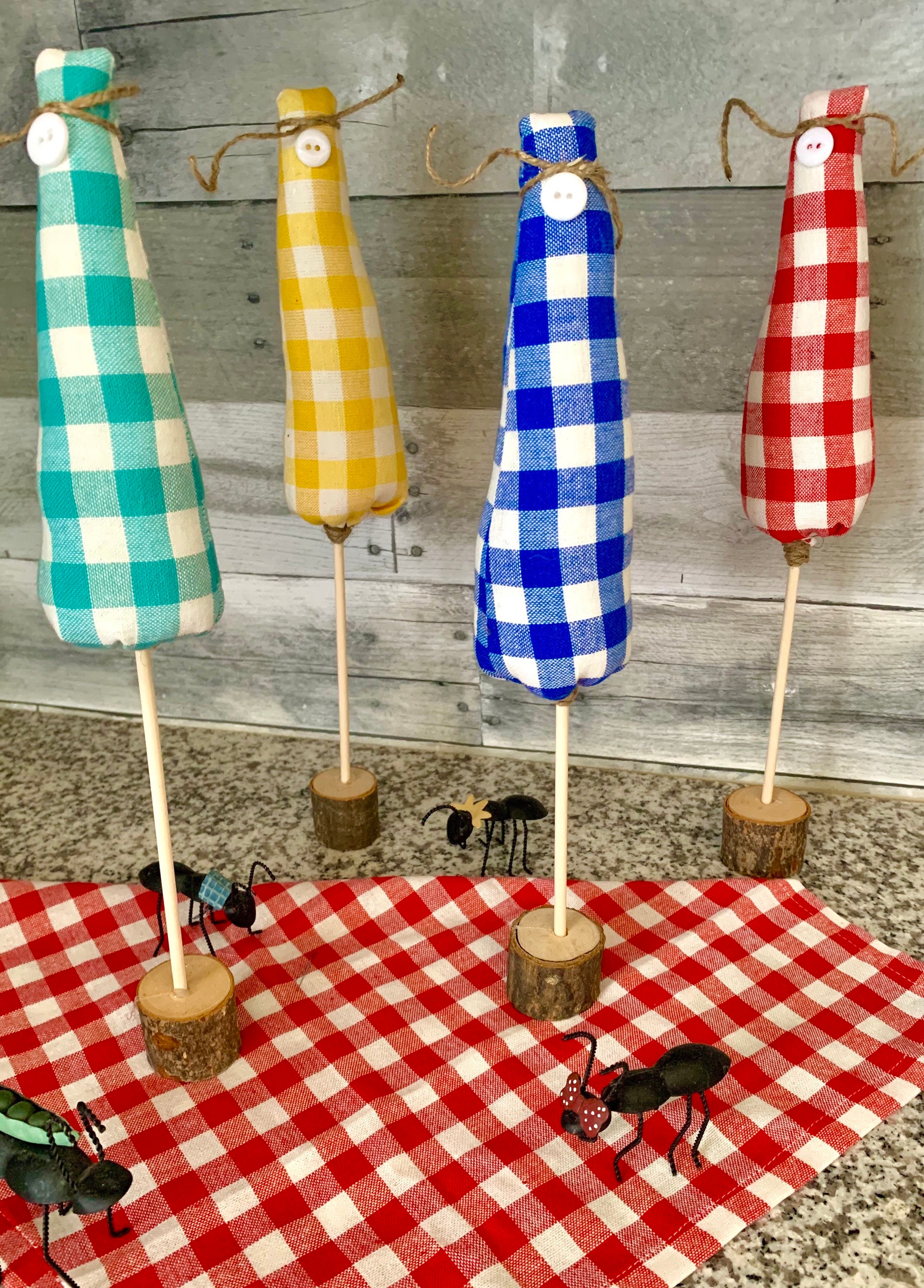 Summer picnic trees gingham fabric trees picnic basket red | Etsy