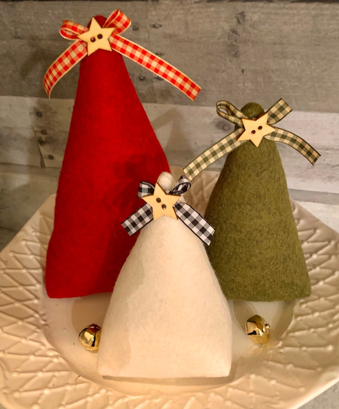 Fabric Christmas Trees, Set of 3, Felted Wool, Farmhouse Christmas ...