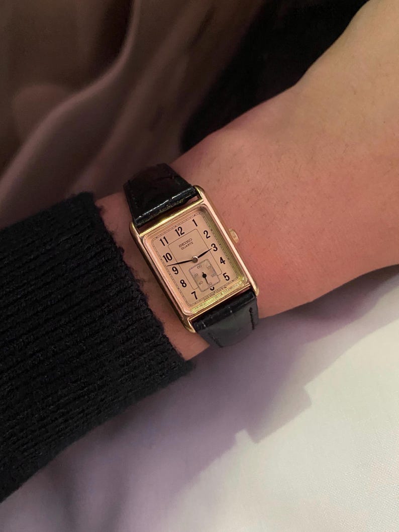 Vintage Seiko Tank Watch, Gold Dial, Subsecond, Leather Strap - Etsy UK