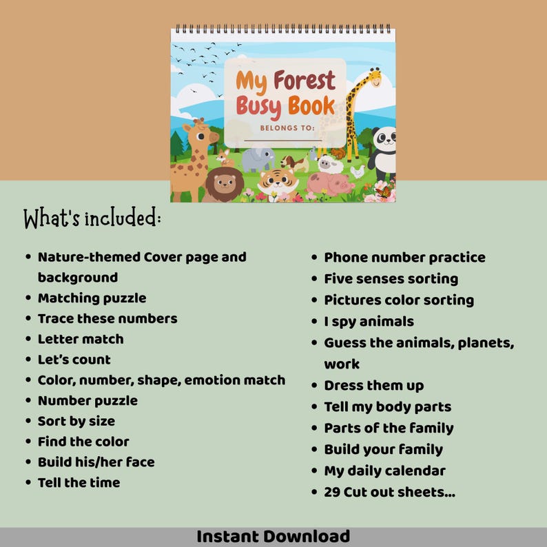 Printable Forest Busy Book Activity for Toddlers Montessori Inspired ...