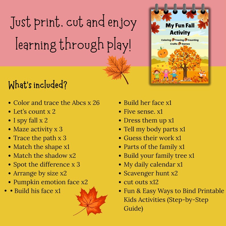 Fall Activity Book for Kids: Printable Autumn Worksheets (ages 3-7) - Etsy