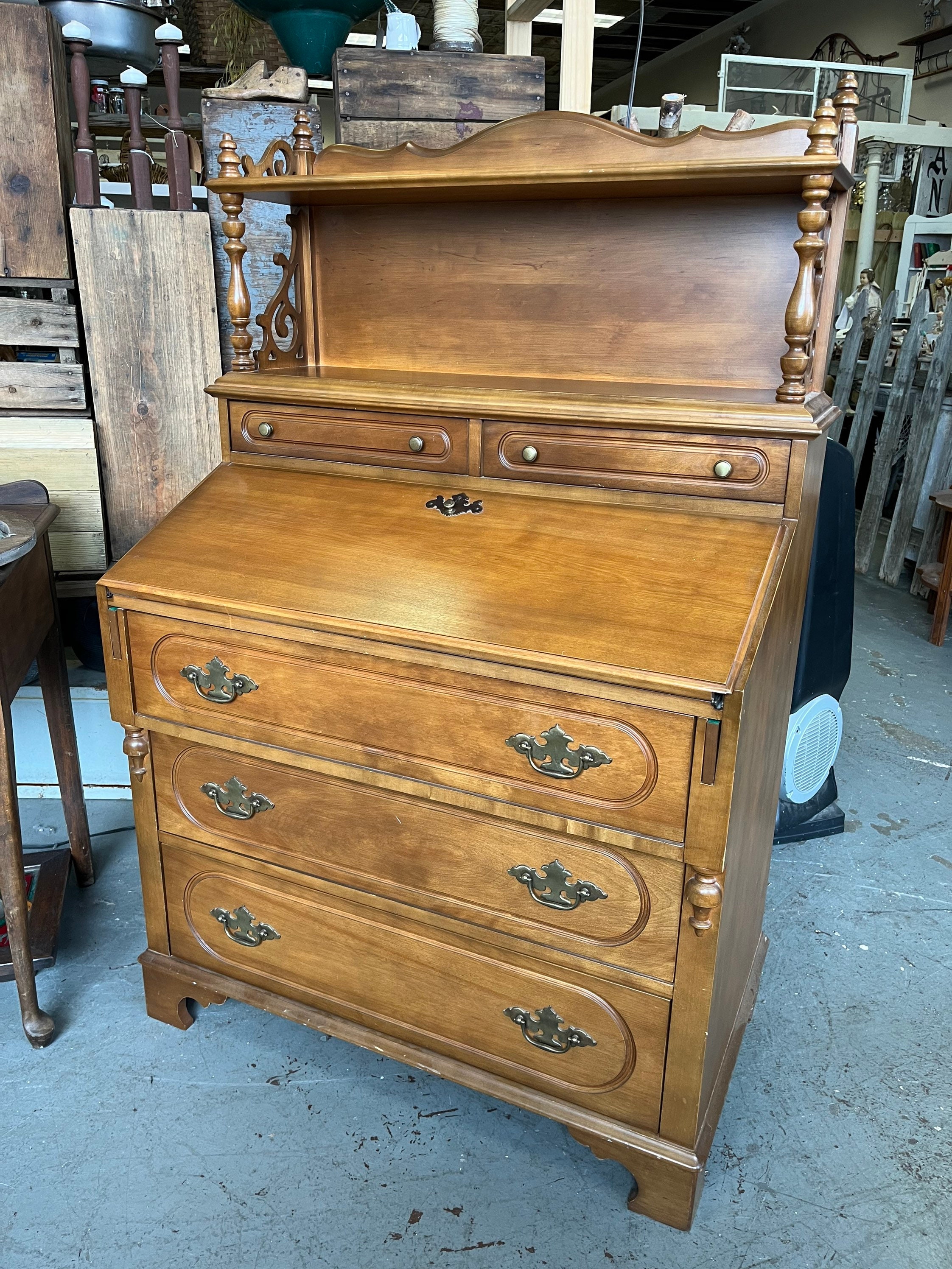 Office Furniture Solid Maple Secretary Desk Beautiful Vintage Jasper ...