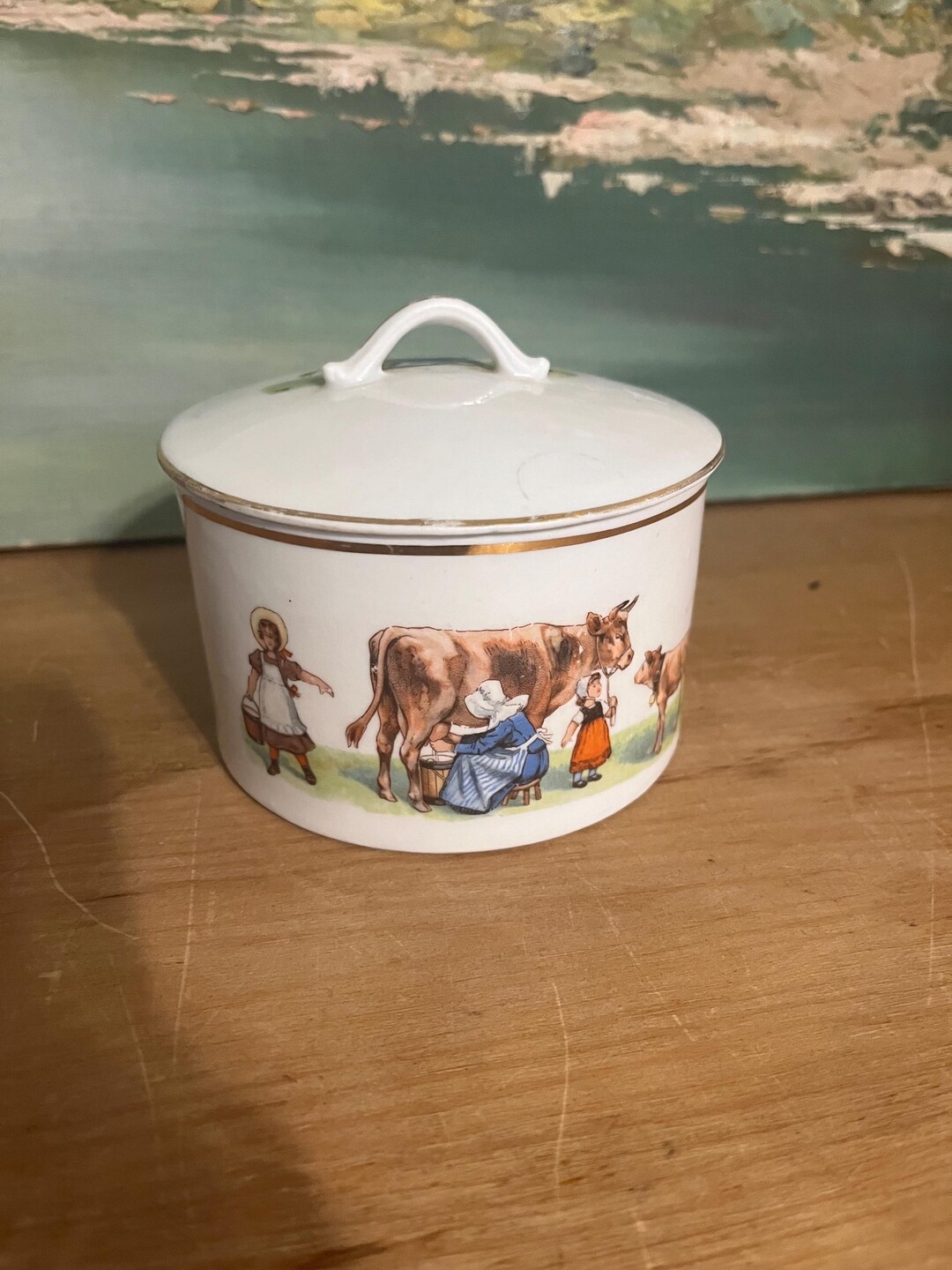 Vintage Cow Trinket Dish, Small Round Cow Dish With Lid, Vintage ...