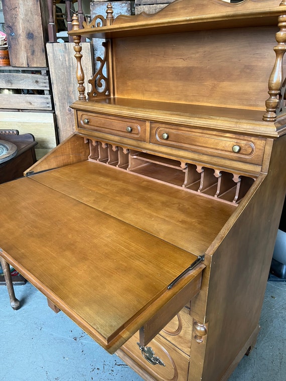 Office Furniture Solid Maple Secretary Desk Beautiful Vintage Jasper ...