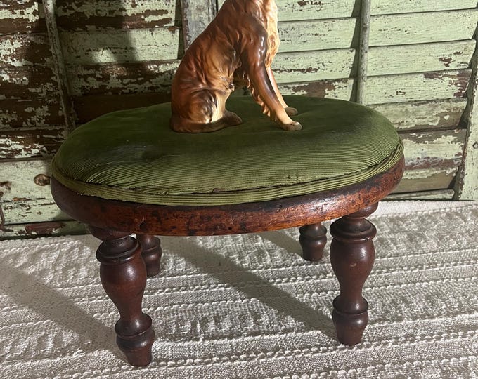 Vintage Footstool, Cottage Footstool, Upholstered Footstool, Green Velvet Stool - Etsy