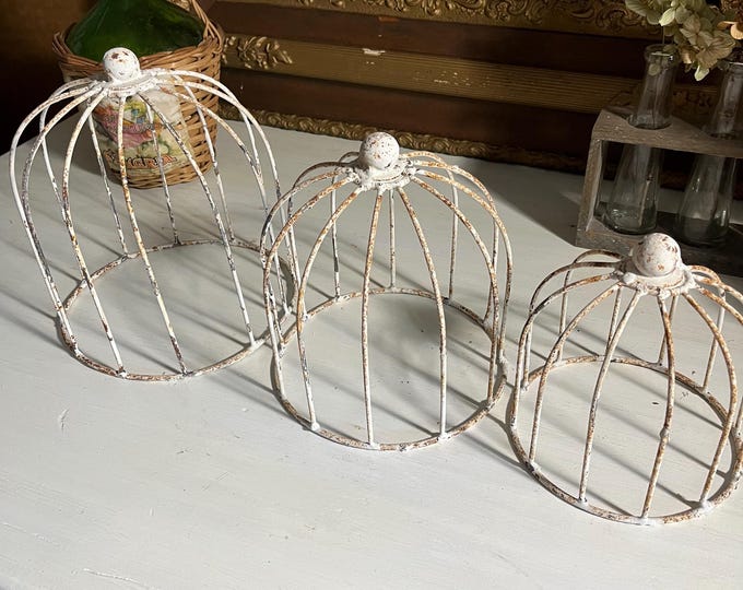 Iron Cloche, Set of 3, White Cloche, Rustic Cloche, Rustic Dome, White ...