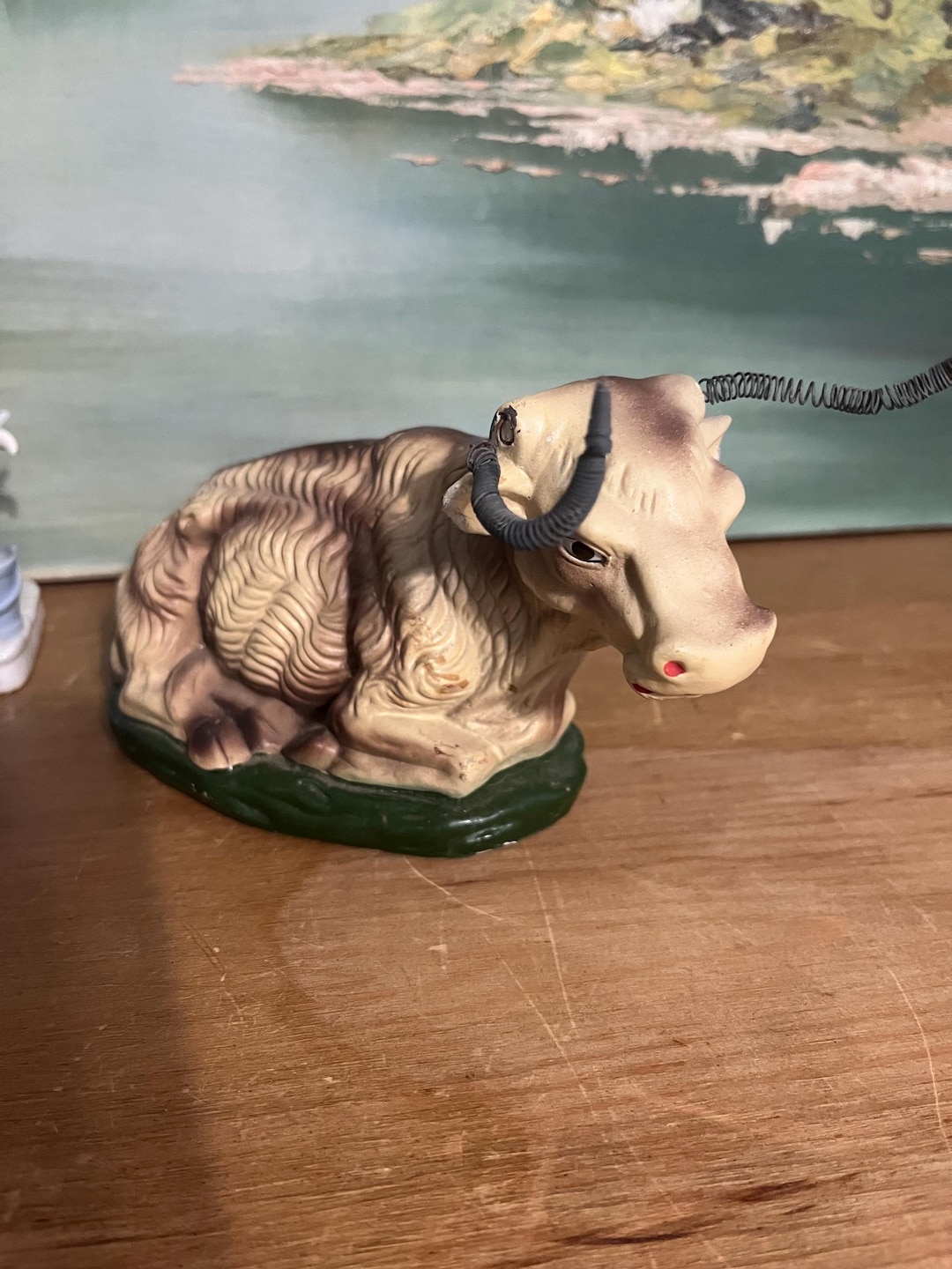 Vintage Cow Figurine, Cow With Quirky Horns, Cow Resting Figurine ...