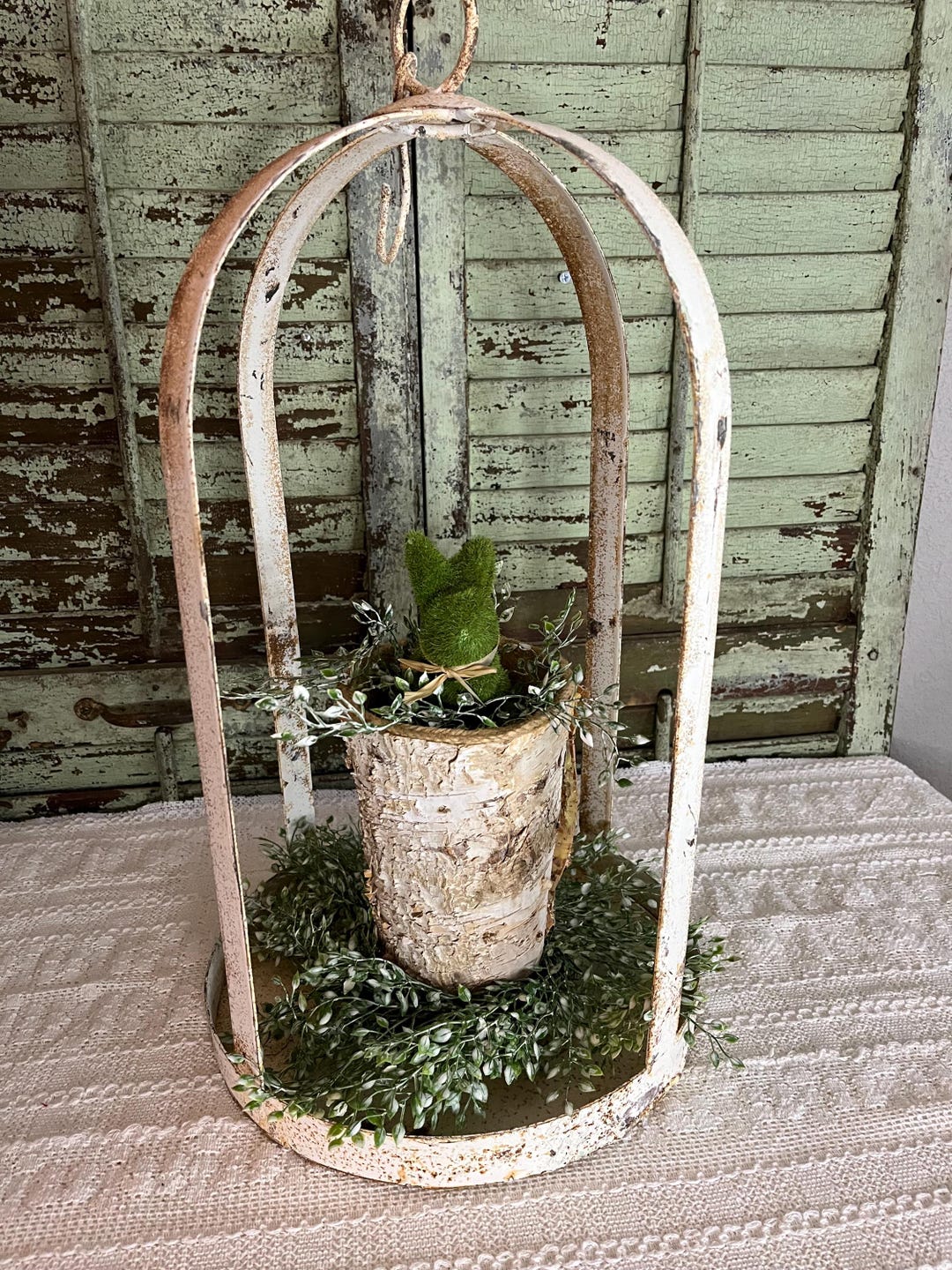 Tall Iron Cloche, 20" White Cloche, Rustic Cloche, Rustic Dome, White ...