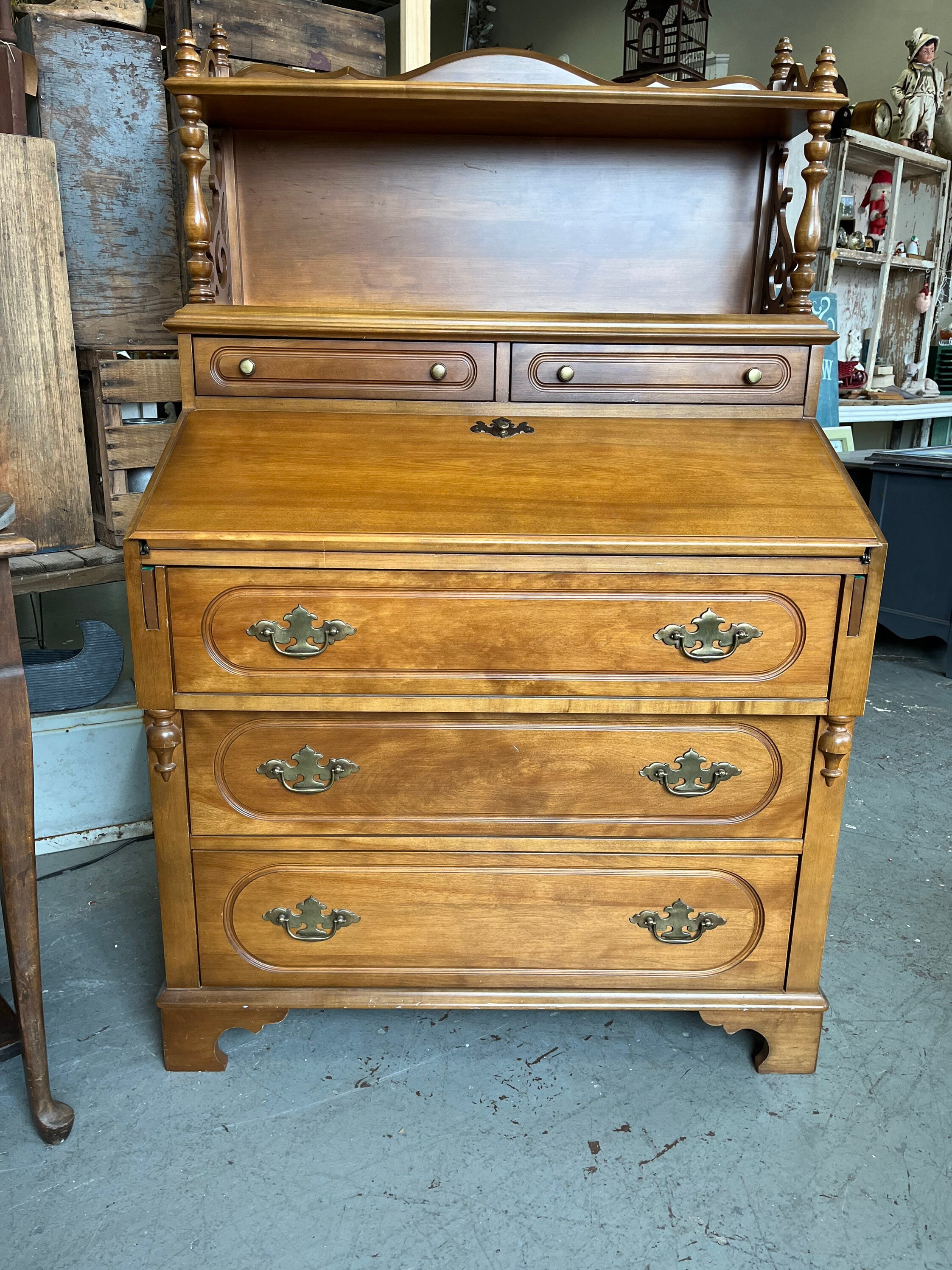 Office Furniture Solid Maple Secretary Desk Beautiful Vintage Jasper ...