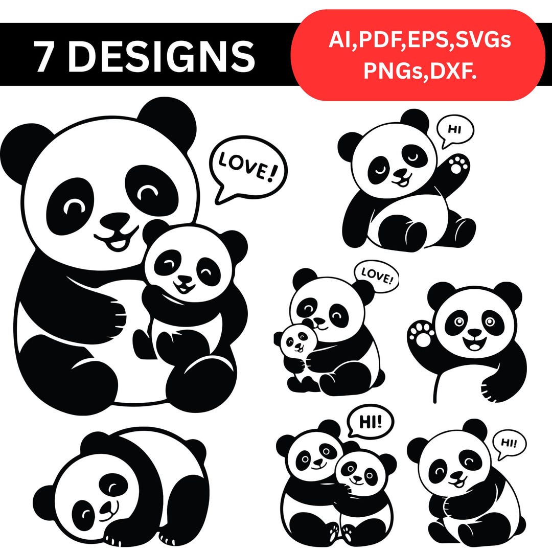 Cute Panda SVG PNG Clipart Bundle | Panda Cricut File, Panda PNG ...