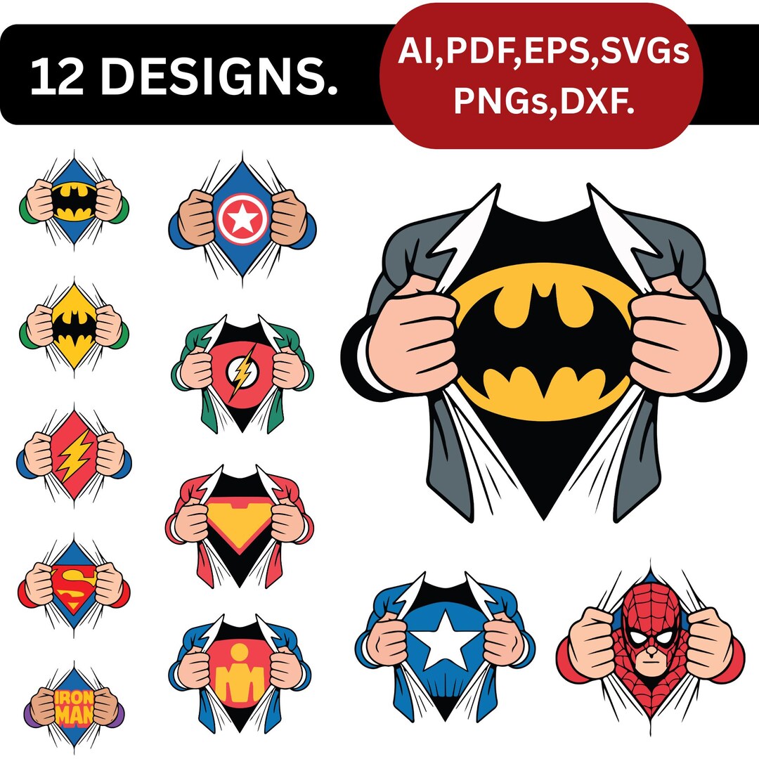 Superhero Logo SVG Bundle: Ripped Shirt Emblems (digital Download) - Etsy