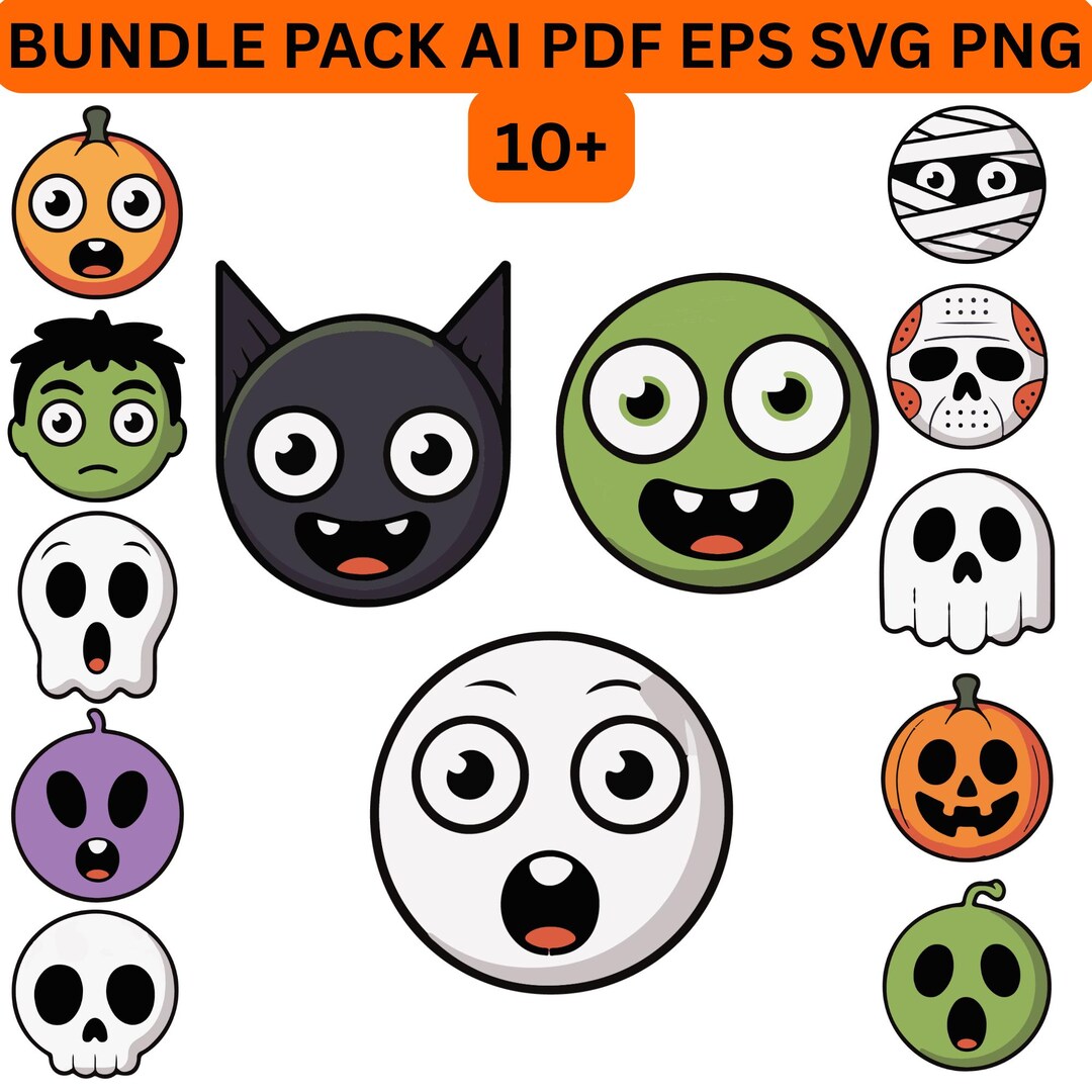 Halloween Emoji Clipart Bundle: Spooky Icons for Crafts (digital ...