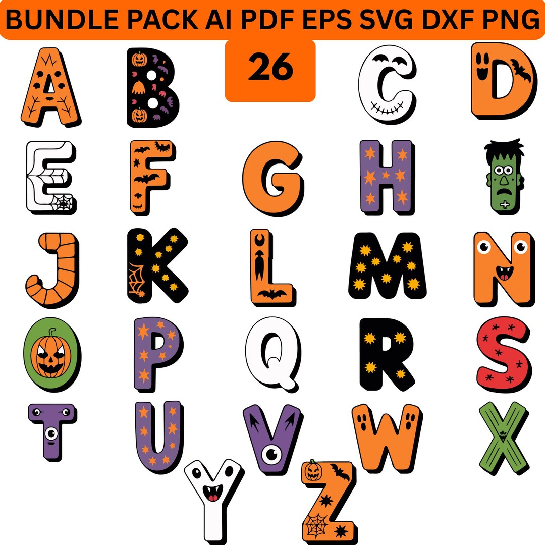 Halloween Alphabet PNG Bundle: Ghost & Spooky Designs (digital Download ...