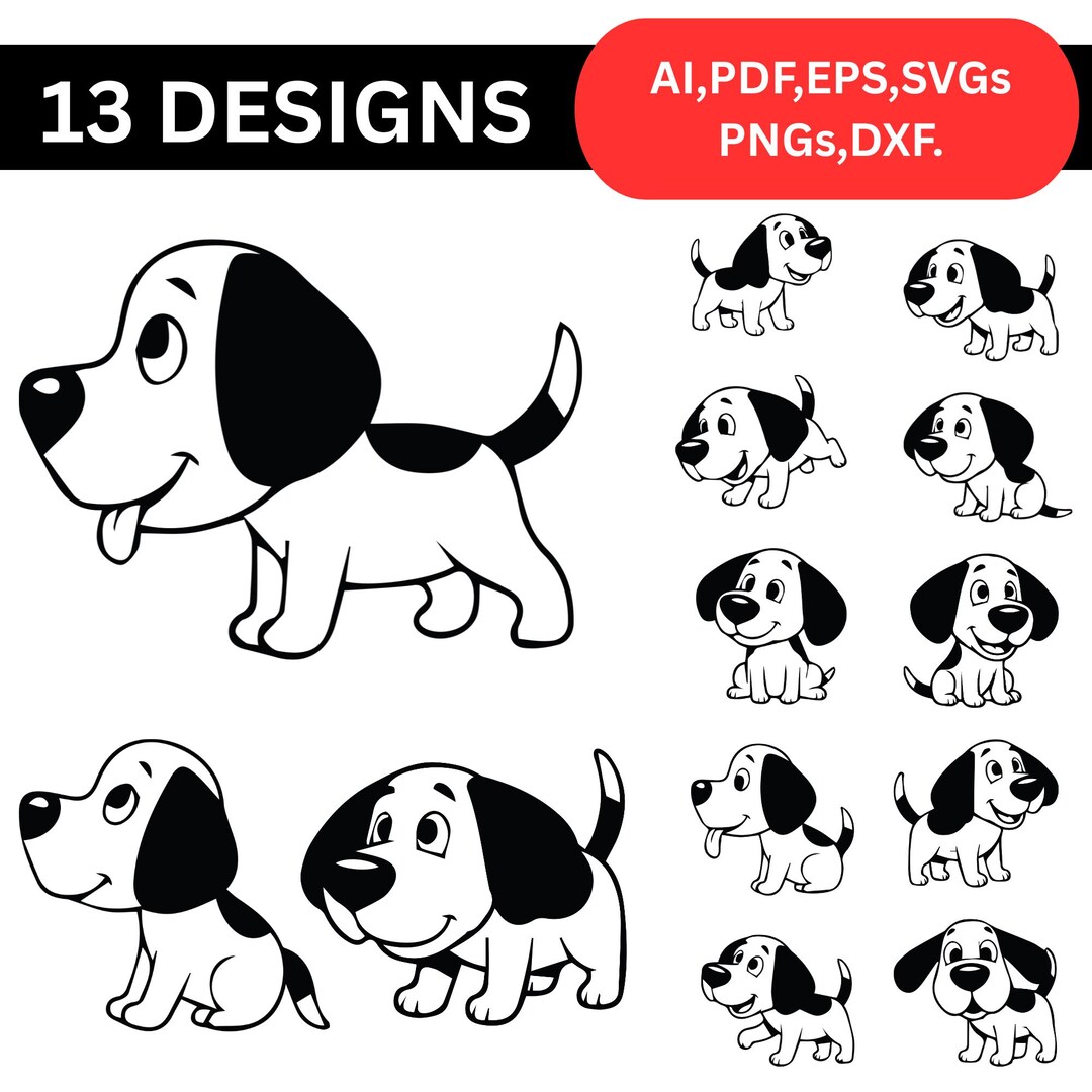 Cute Cartoon Snoopy Dog SVG Bundle, Puppy Clipart, Funny Dog Vector ...