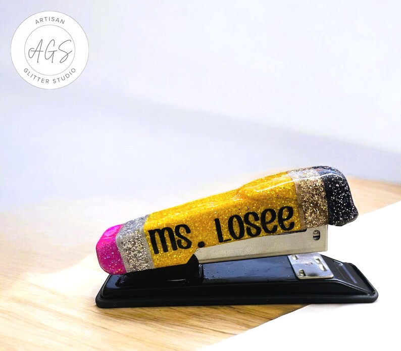 Custom Glitter Pencil Mini Stapler – Personalized Teacher Office ...