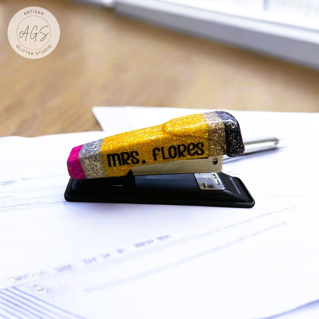Personalized Mini Stapler, Glitter Pencil Theme, Custom Name, High ...
