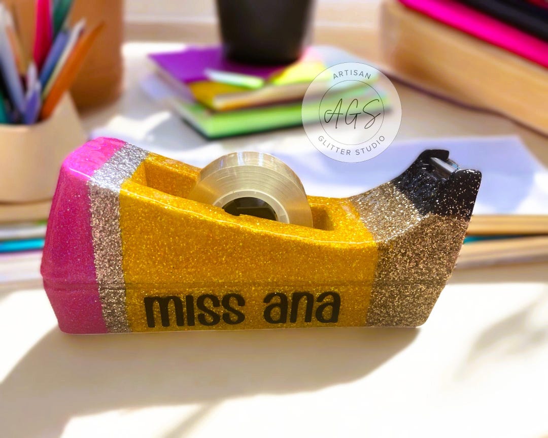 Glitter Pencil Tape Dispenser – Custom Teacher Desk Gift – Resin Office ...