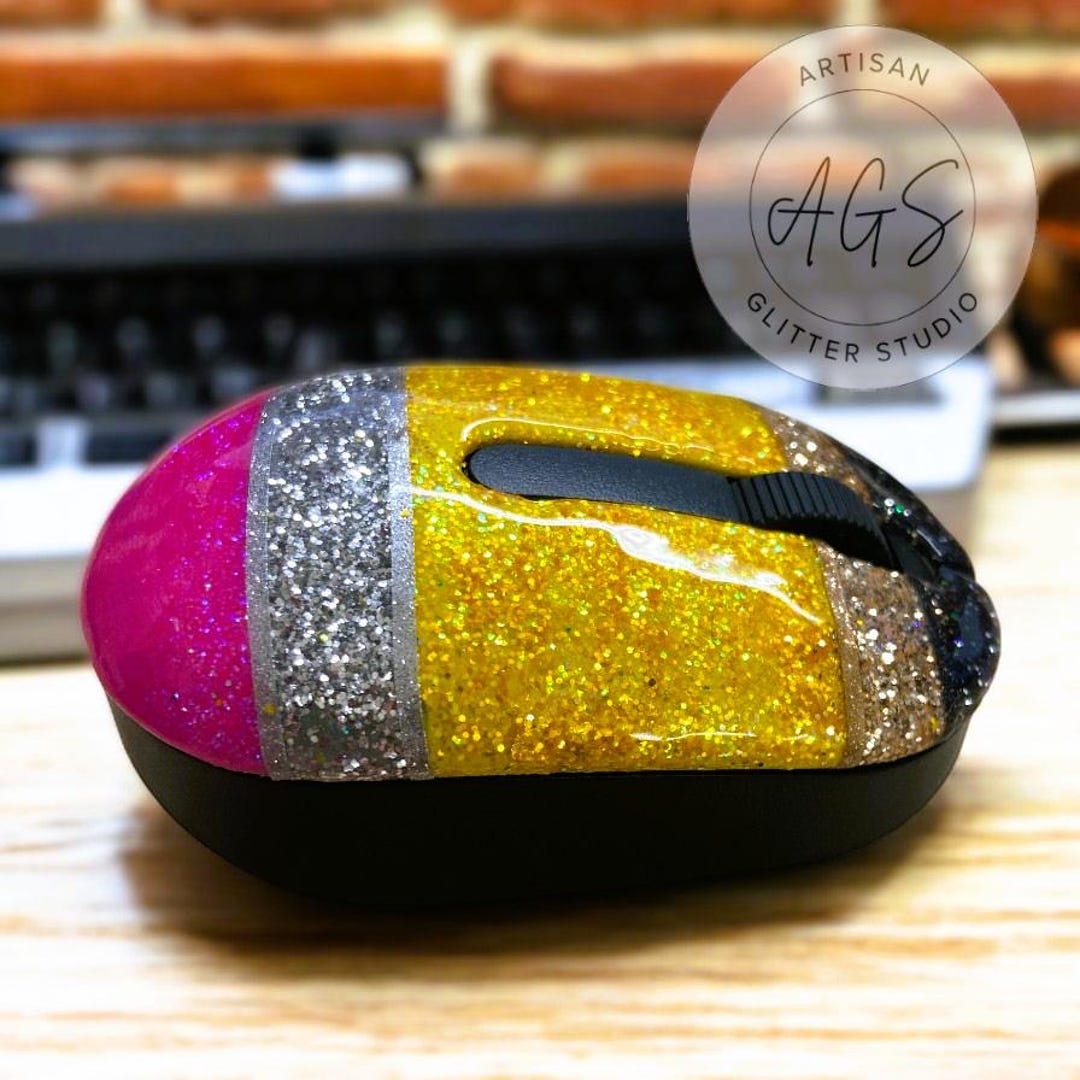 Glitter Pencil-themed Wireless Mouse | Handmade Resin Mouse | Teacher ...