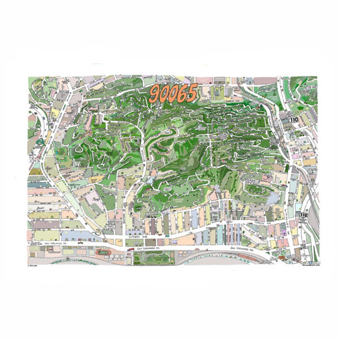 90065 Map Print Hand-drawn L.A. California Art Home Illustration ...