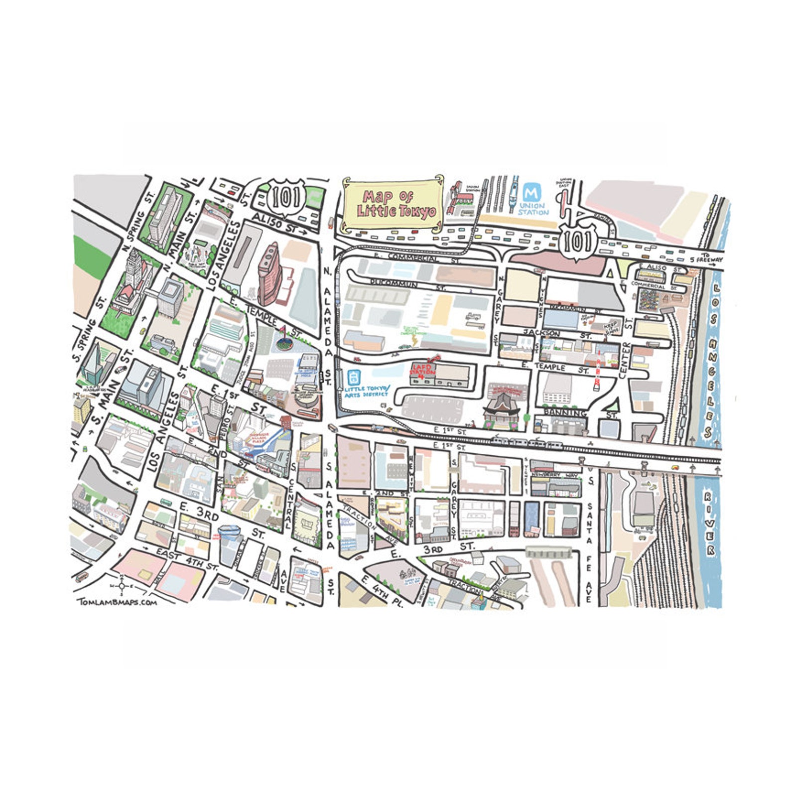 Little Tokyo Stadtplan Mit Luftaufnahme Und Unterk 252 Nften Von Los ...