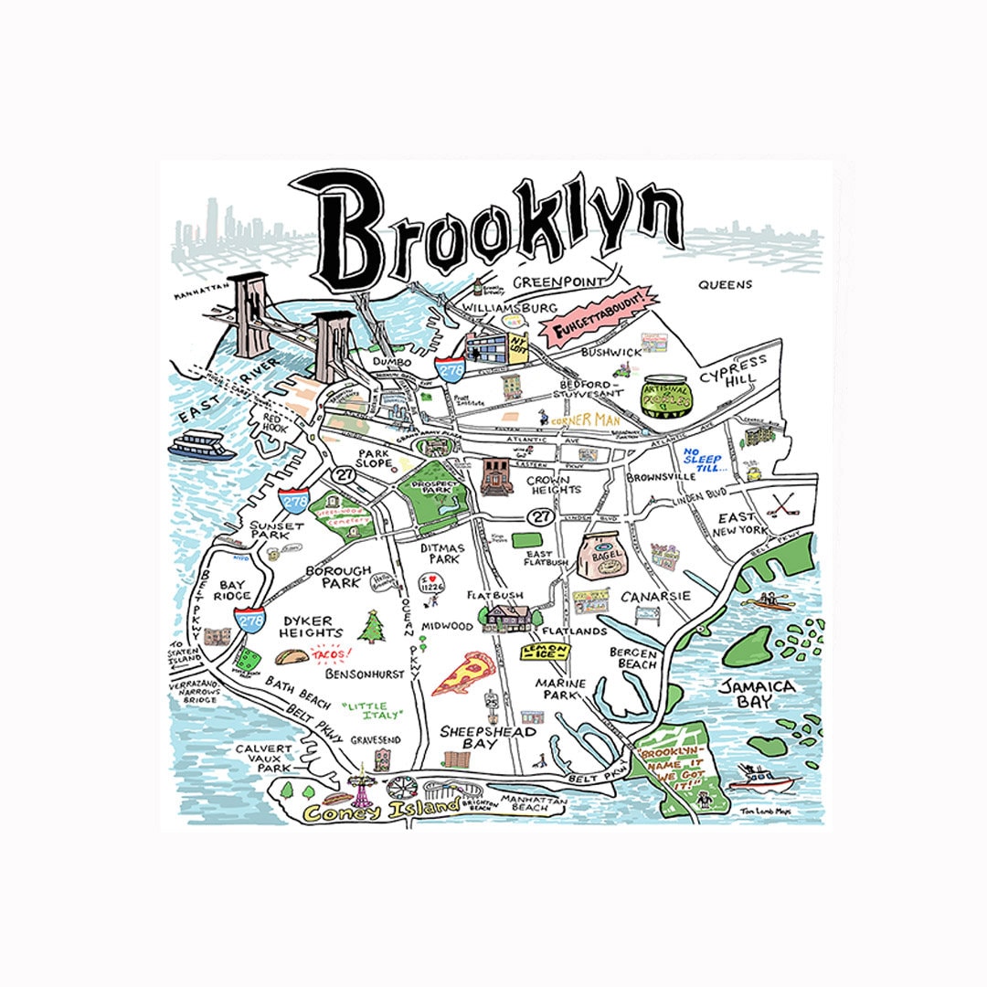 Brooklyn Illustrated Map Hand Drawn Photoshop Cartography - Etsy