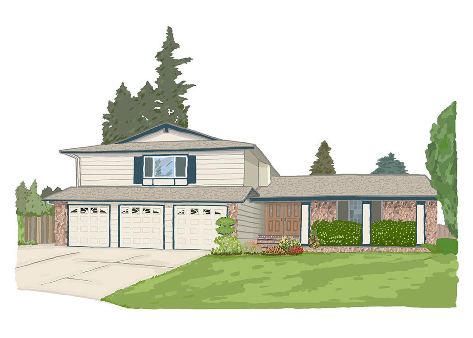 House Portrait Print Hand-drawn Art Home Illustration Custom Drawing ...