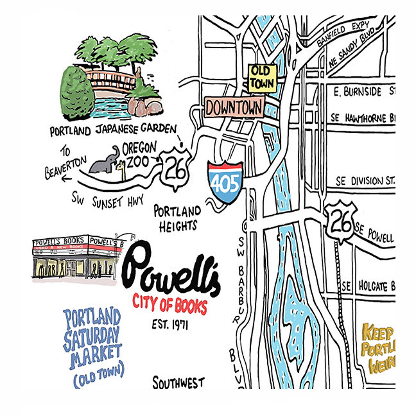 Portland, Oregon Illustrated Map - Etsy