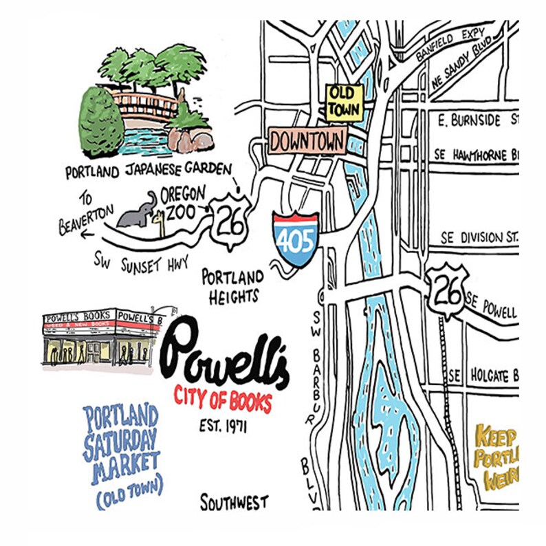 Portland, Oregon Illustrated Map - Etsy