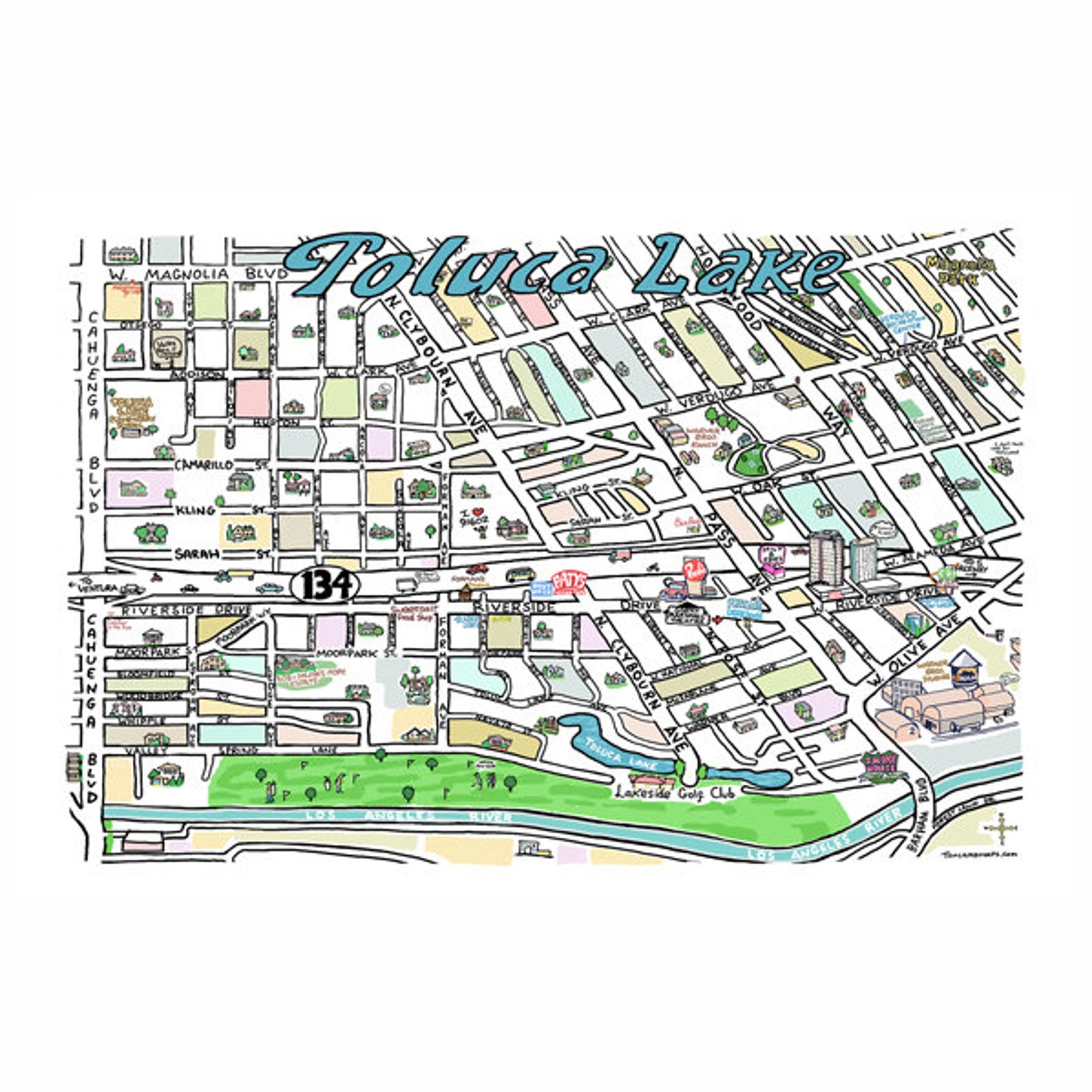Toluca Lake CA Map Print Hand-drawn Los Angeles California Art Home ...