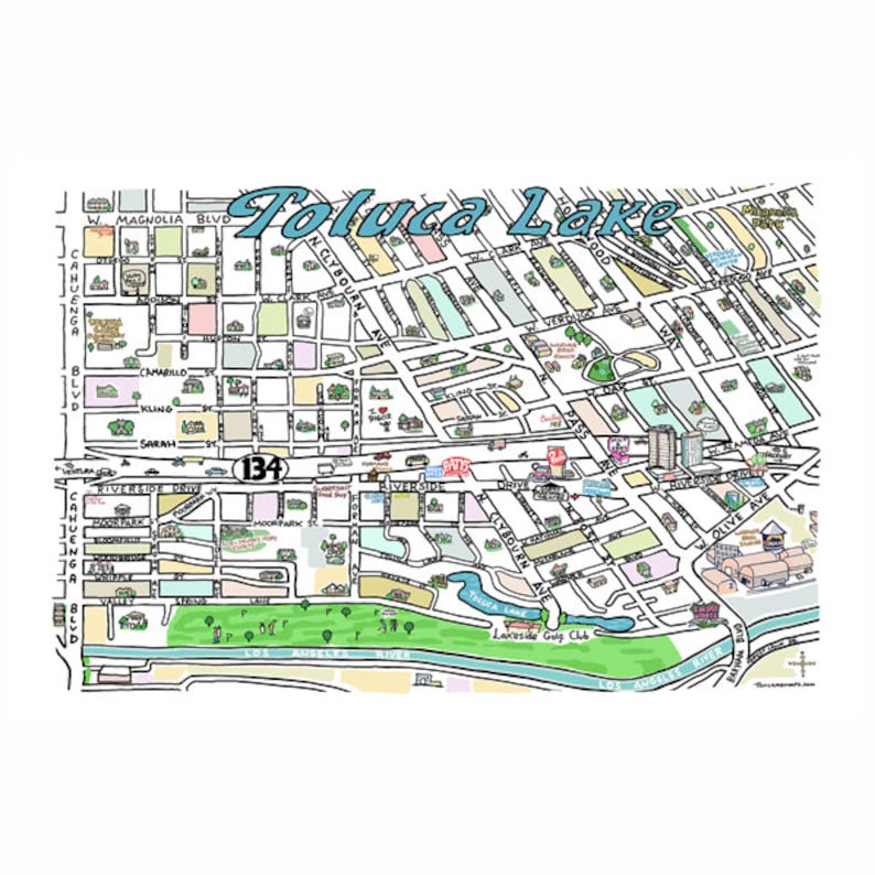 Toluca Lake CA Map Print Hand-drawn Los Angeles California Art Home ...