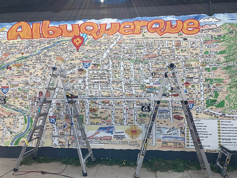 Albuquerque Map Mural Illustration Print Cartography - Etsy